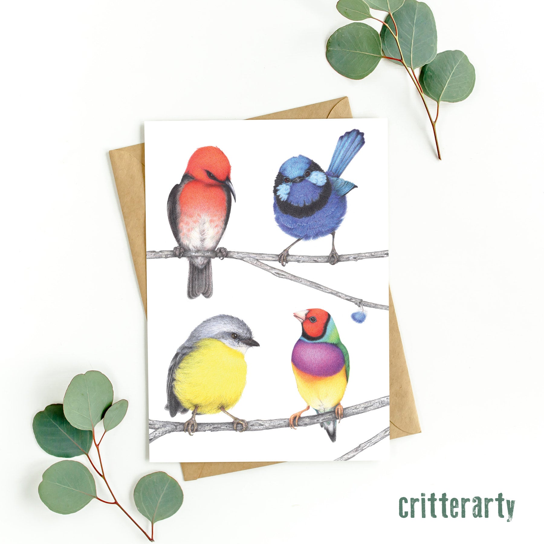 Rainbow Birds Greeting Card | Critterarty